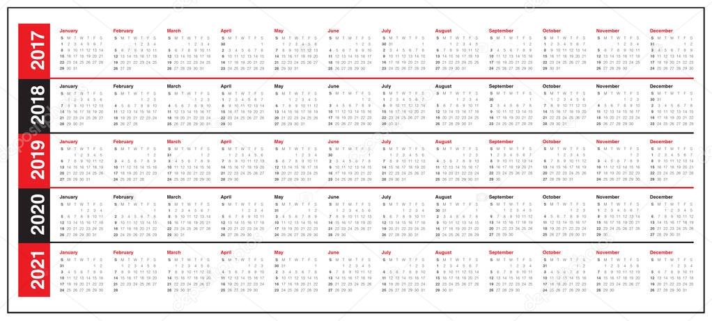 Plantilla de calendario simple para 2017 a 2021 2024 Plantilla de calendario simple para 2017 a 2021 2024