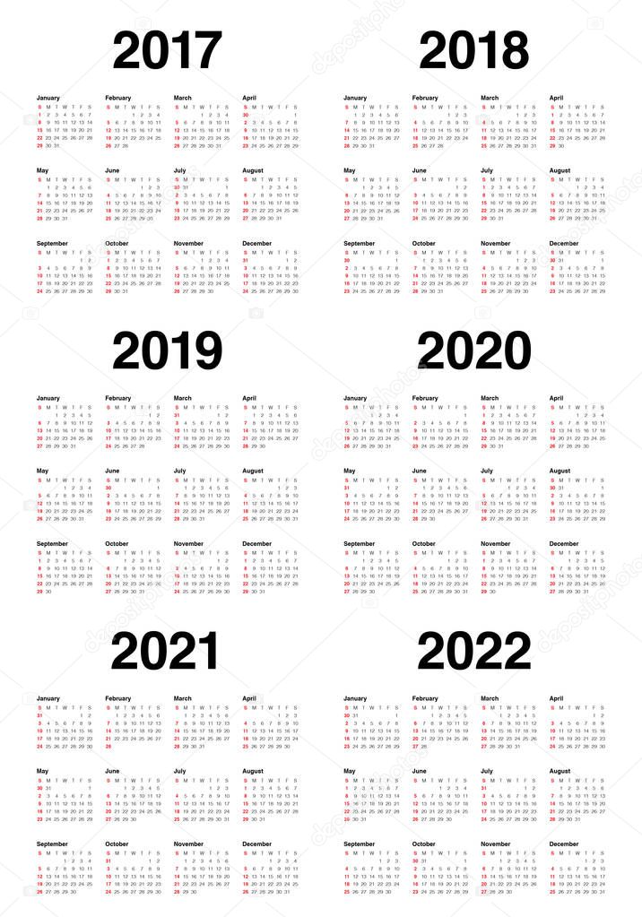 Plantilla de calendario simple para 2017 a 2022 2022 Plantilla de calendario simple para 2017 a 2022 2022