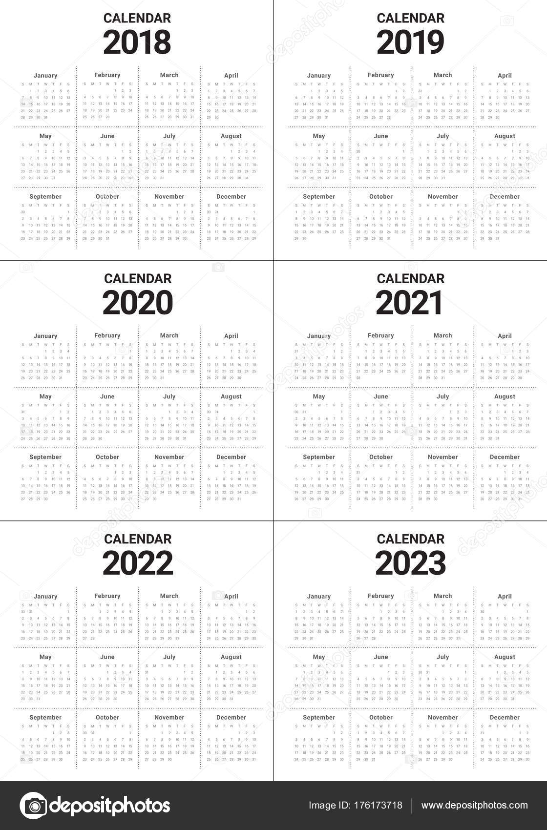 Year 2018 2019 2020 2021 2022 2023 calendar vector Stock Vector by ...