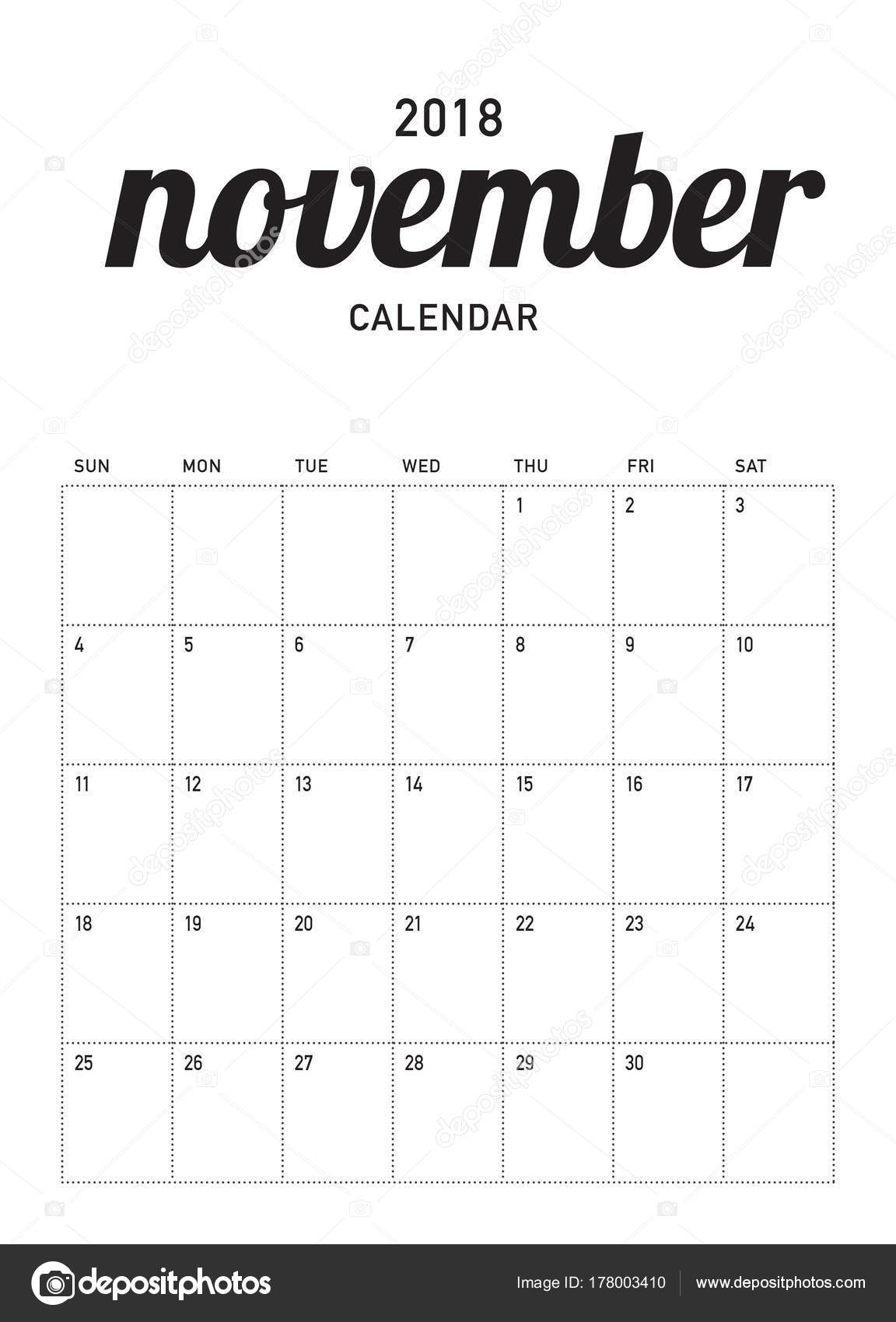 Noviembre 2018 planificador calendario vector ilustración Vector de ...