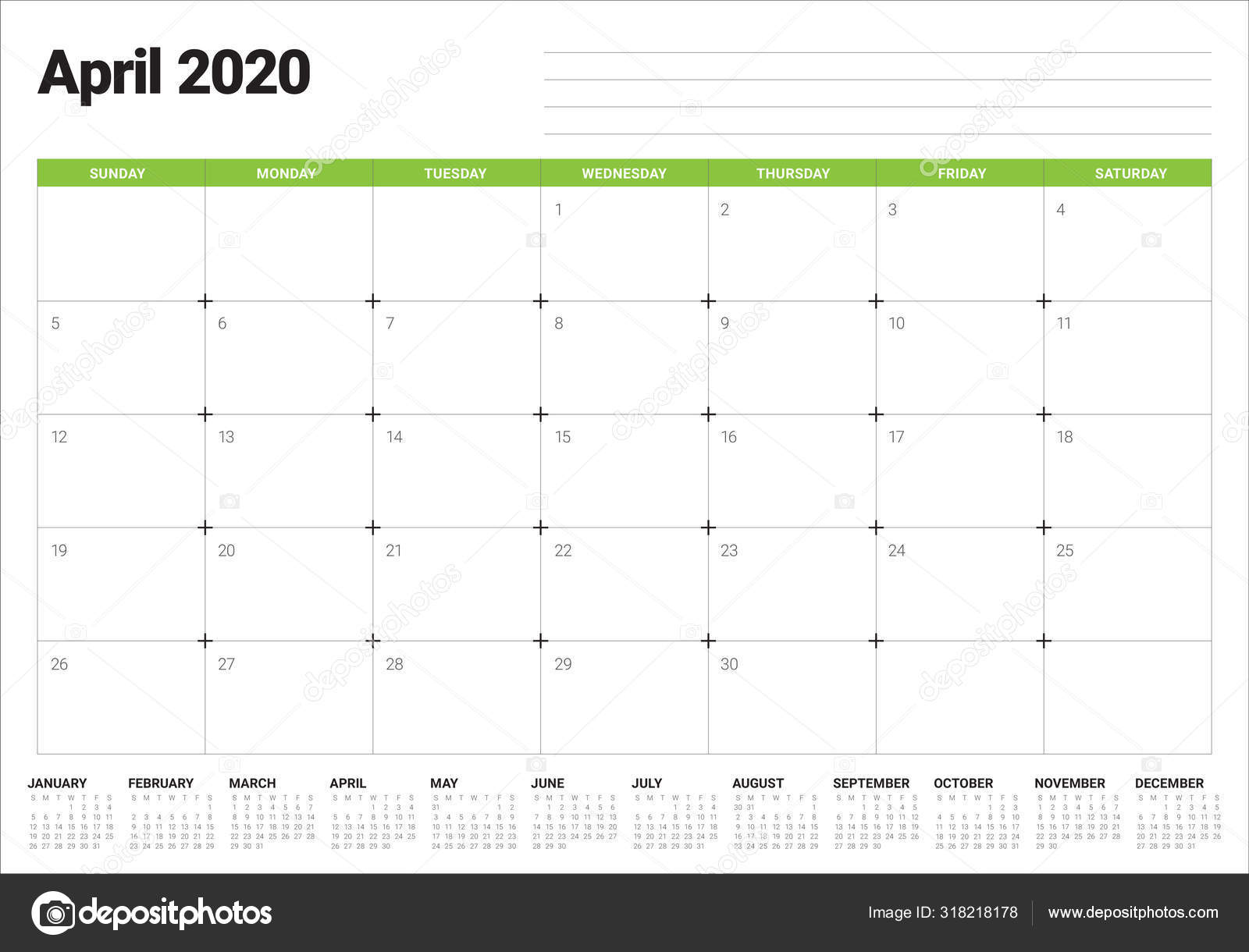 Ilustrasi vektor kalender meja April 2020 Vektor Stok oleh ©dolphfynlow ...