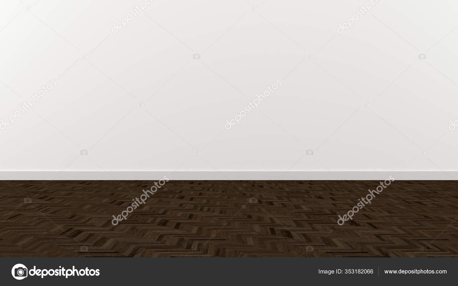 Interior Empty Room White Wall Wood Dark Brown Floor Illustration ...
