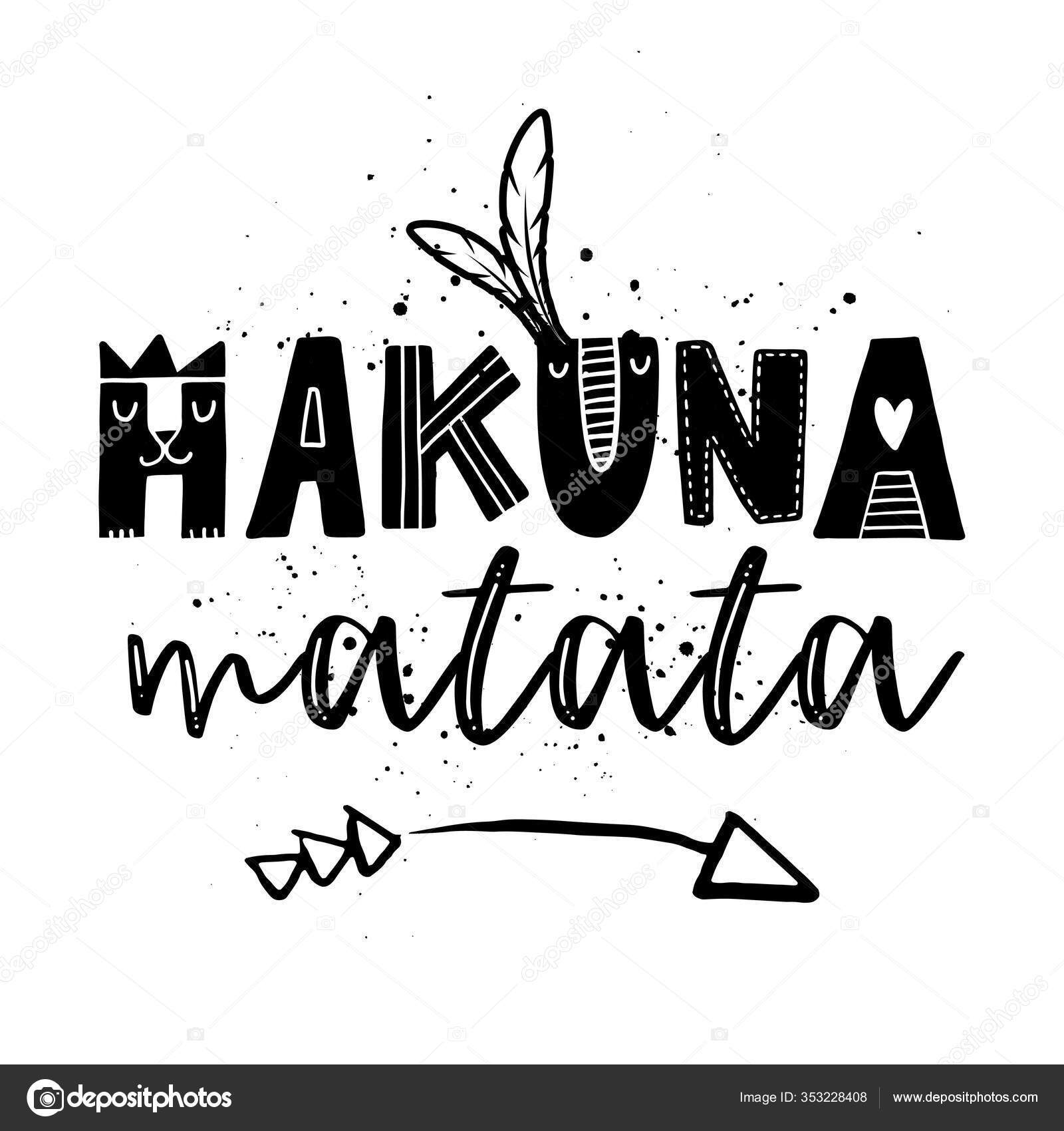 Hakuna Matata Word Flying Arrow Feather Headband Hand Drawn Lettering ...