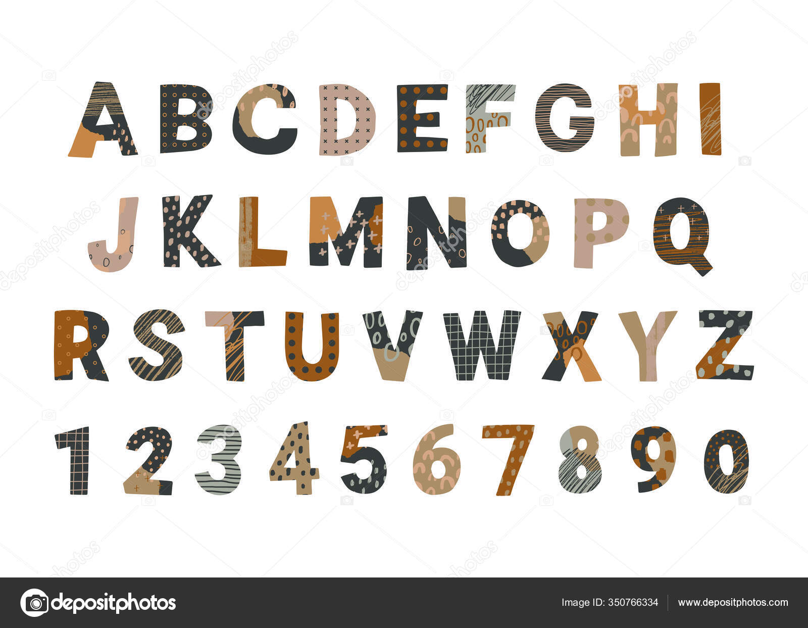 Collage Style Alphabet Letters Numbers Vector Handwriting Type Cut Out ...