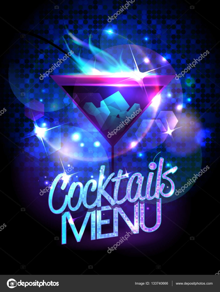 Cocktails menu with burning cocktail and disco sparkles Stock Vector ...