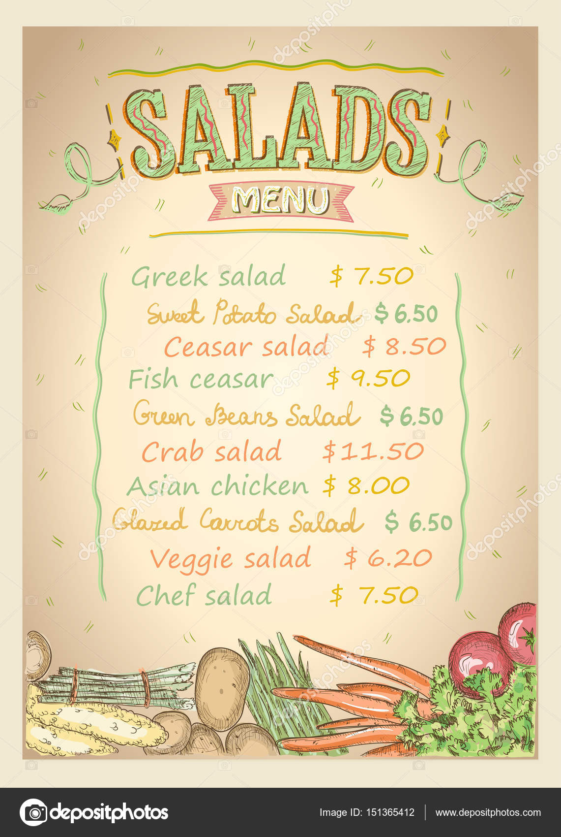 Salads menu list vector design concept Stock Vector by ©slena #151365412