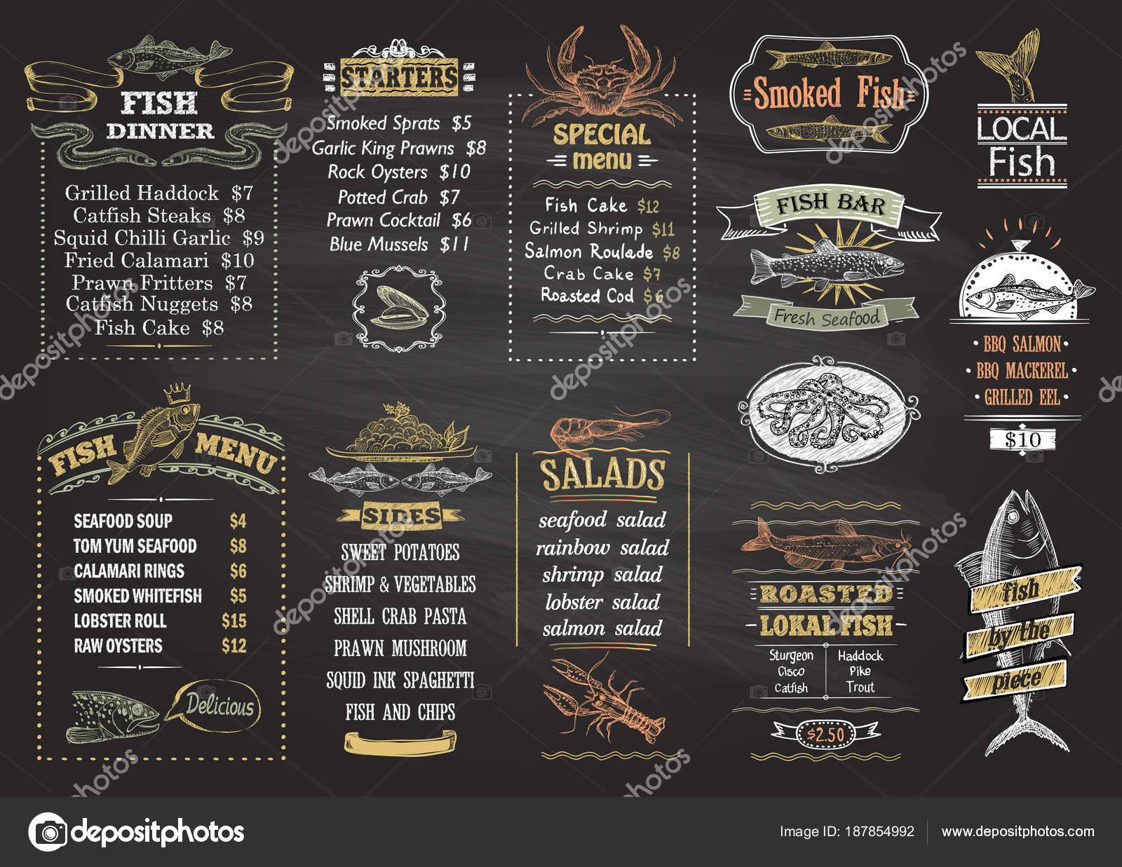 Fish menu chalkboard desigs set Stock Vector Image by ©slena #187854992