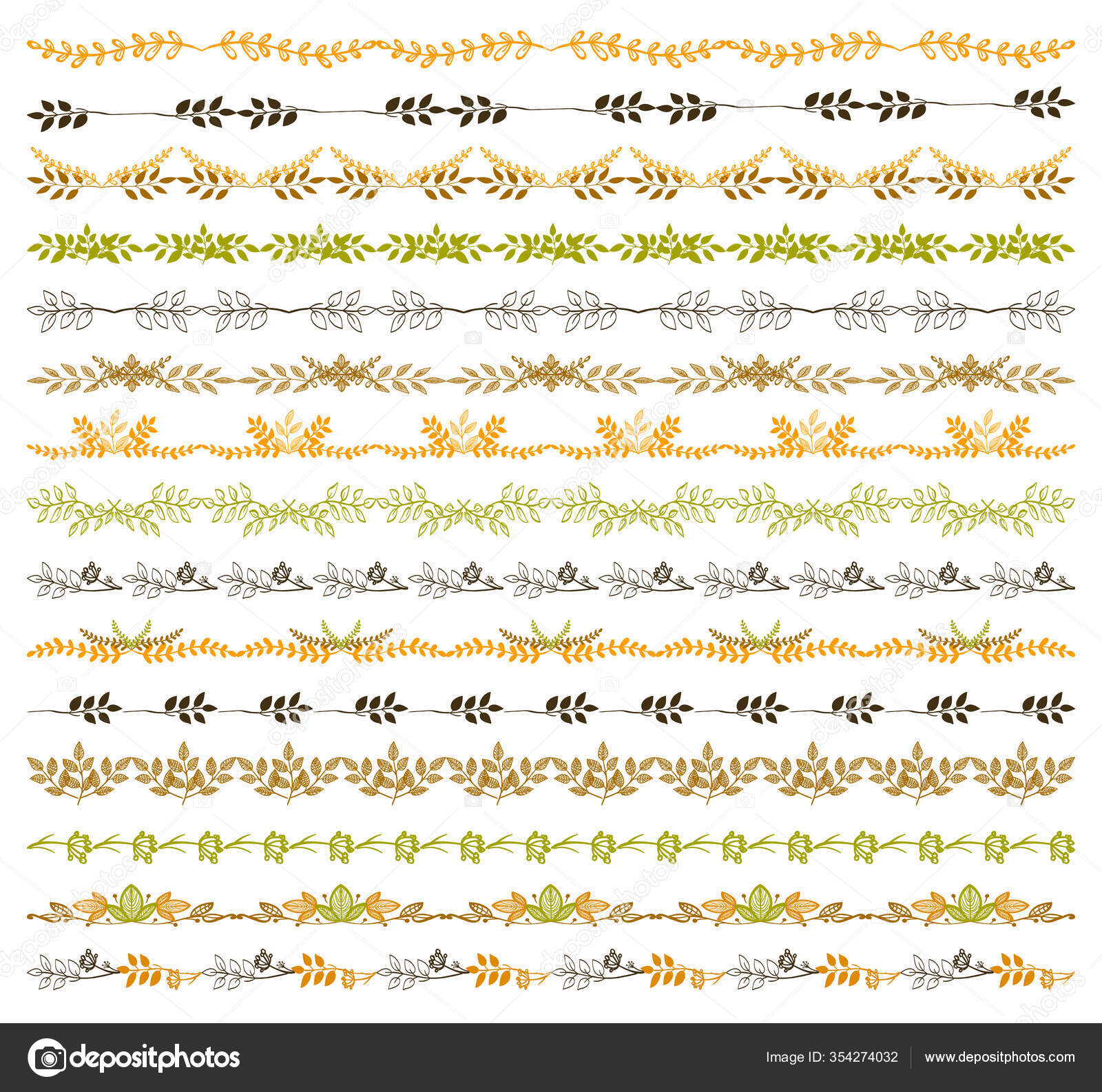Natural Leaves Borders Dividers Brushes Graphic Line Set Hand Drawn ...