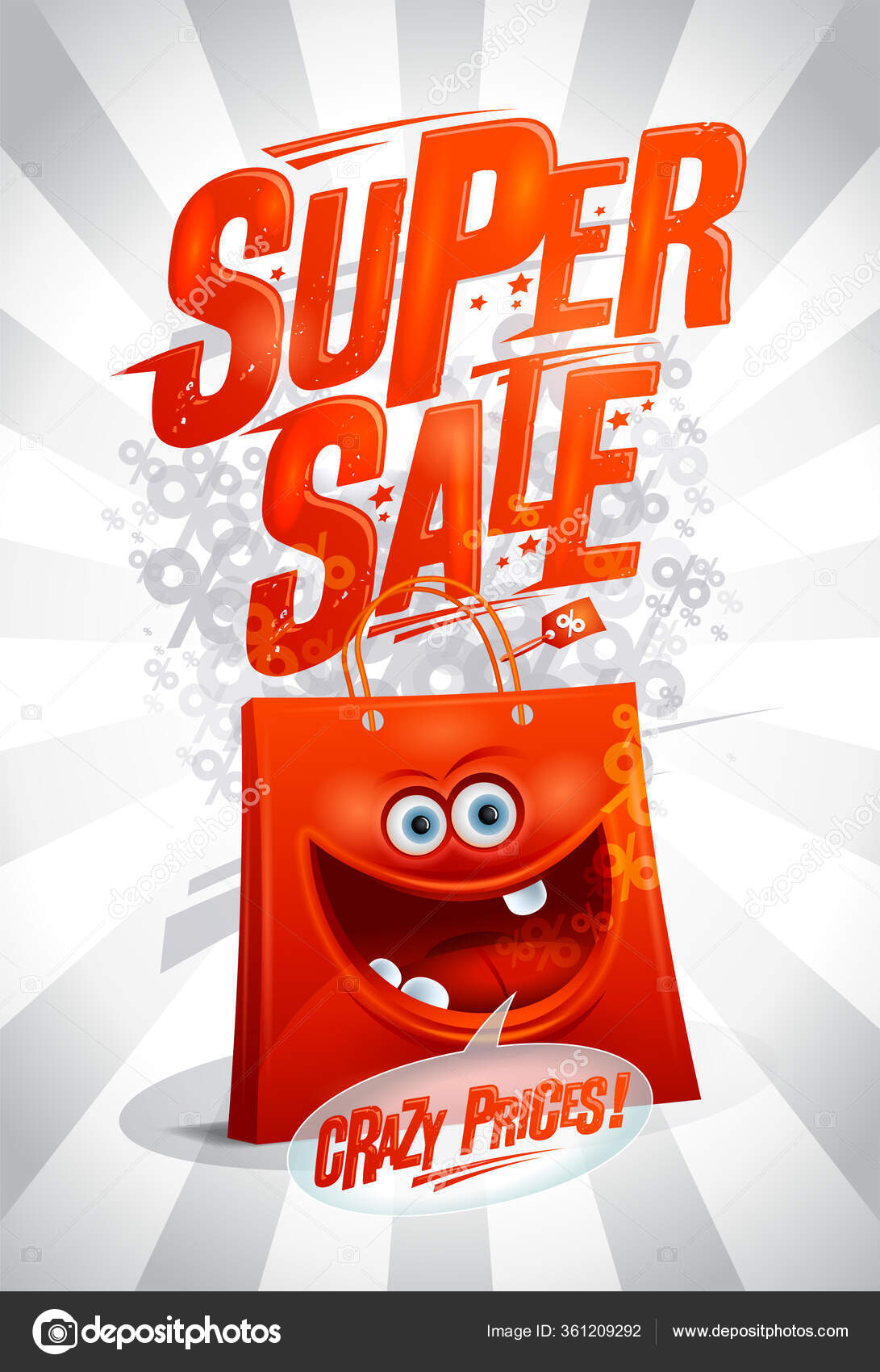 Super Sale Crazy Prices Vector Poster Design Cartoon Funny Paper Stock ...