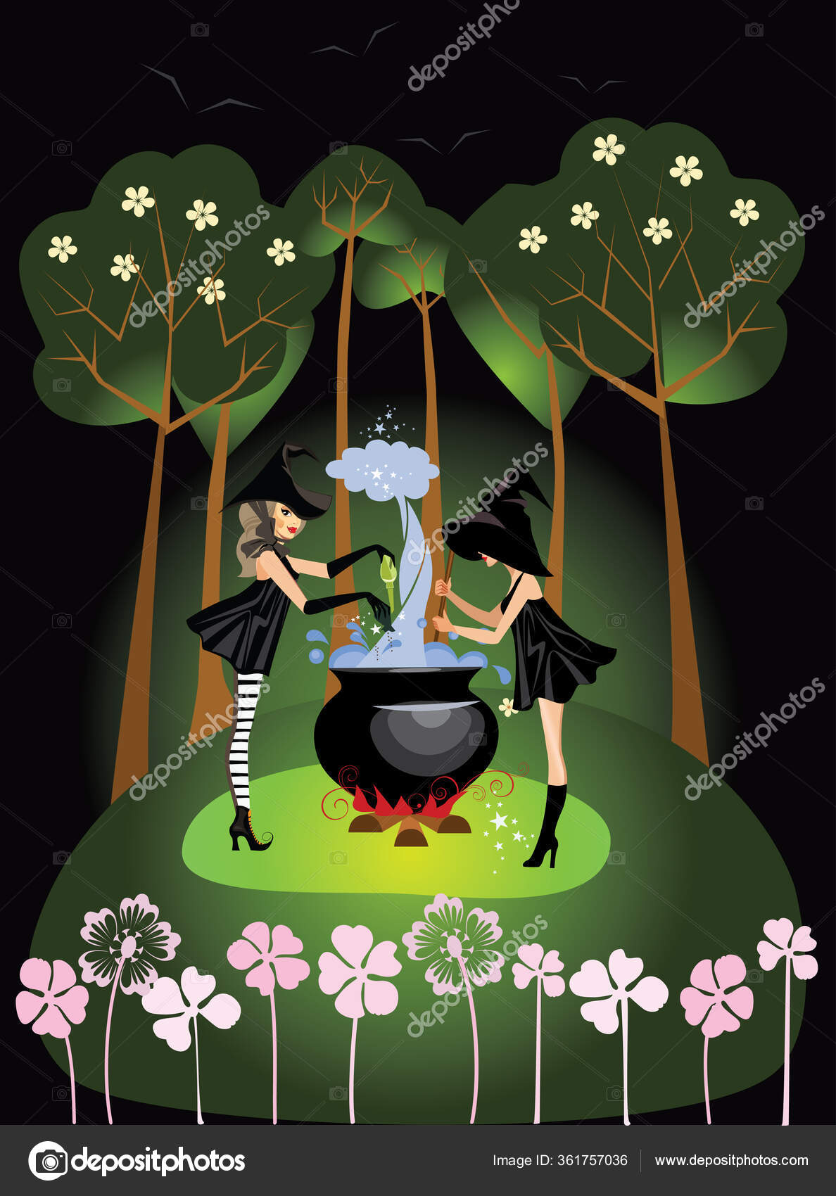 Witches Cook Magic Potion Cauldron Vector Character Design Halloween ...