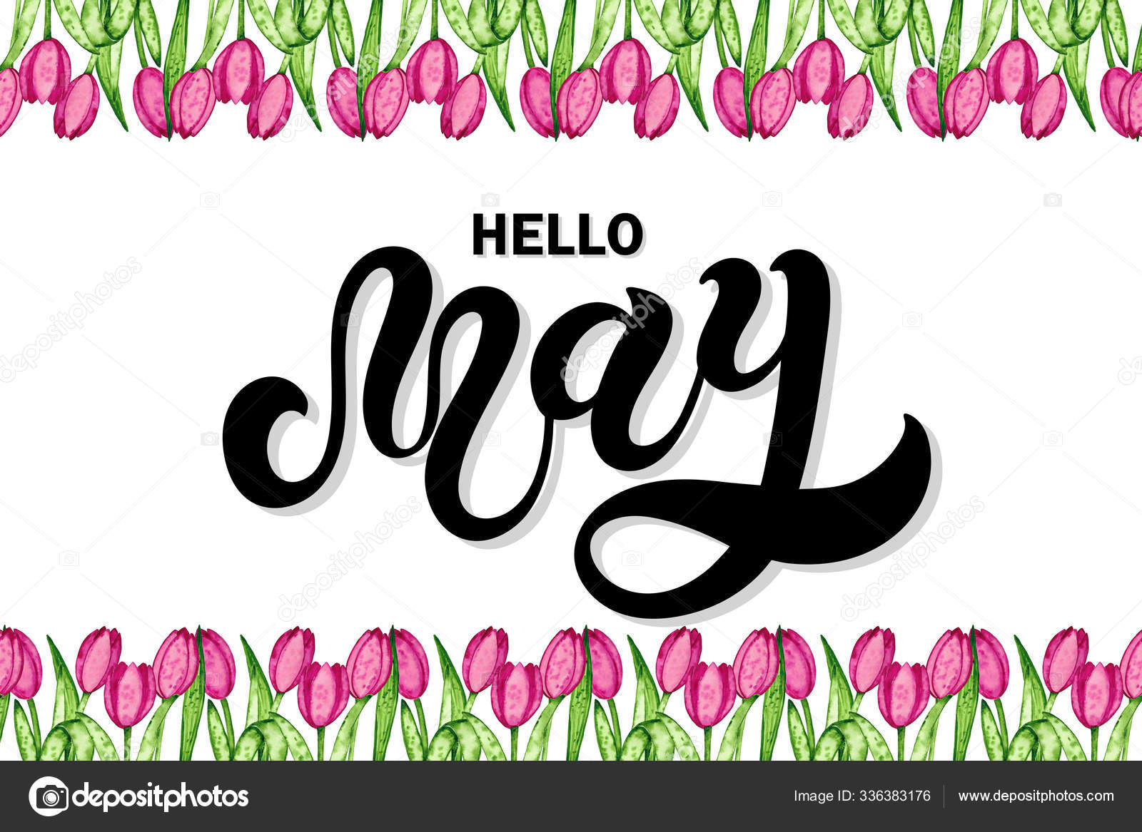 Hola May Letras Dibujadas Mano Con Ilustración Resorte Acuarela ...