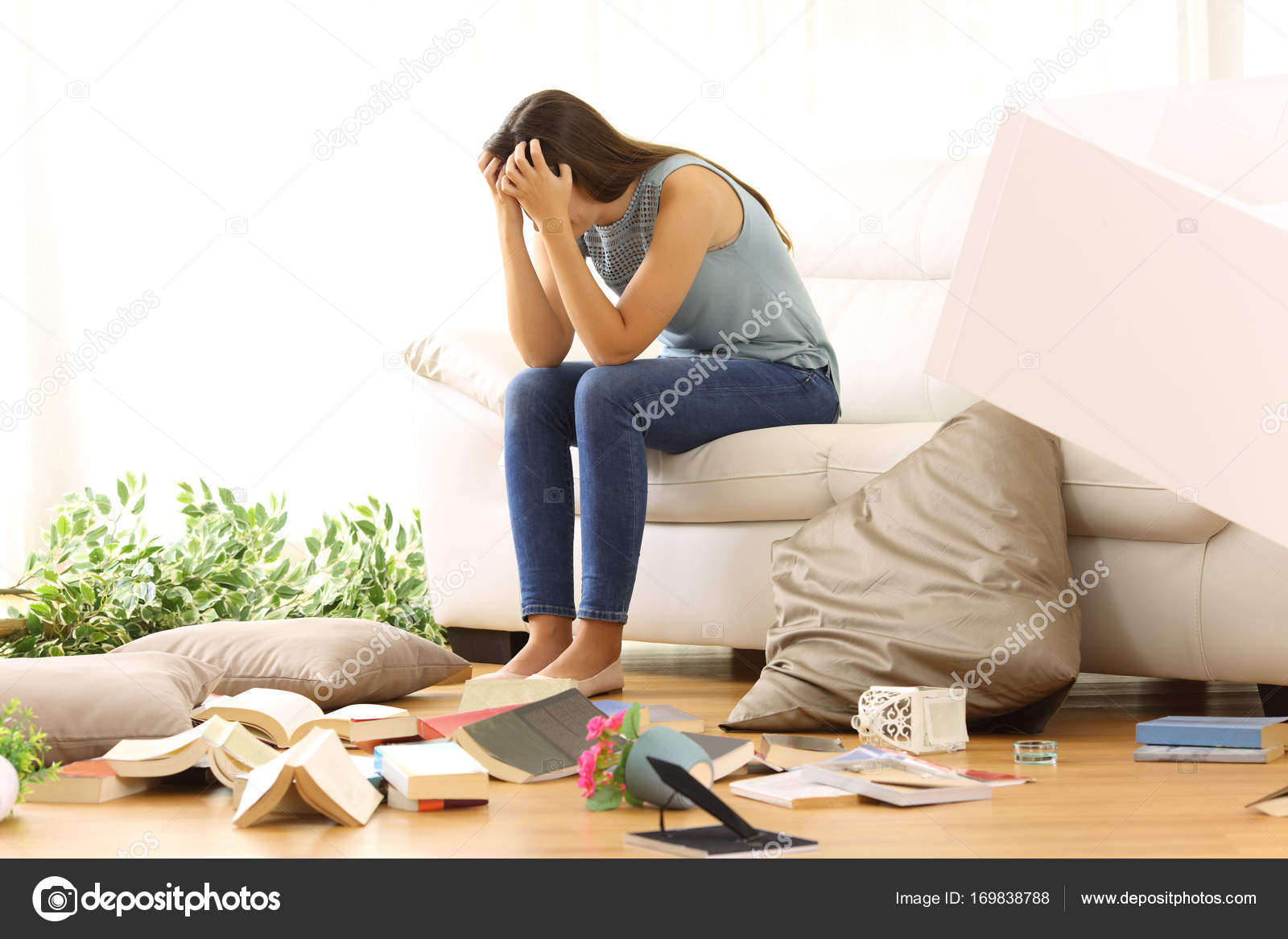 Desperate homeowner complaining after home robbery Stock Photo by ...
