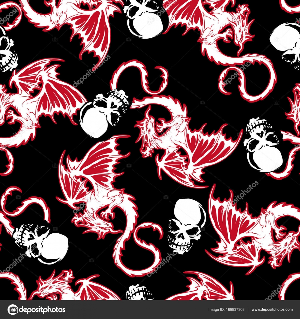 Skull and dragon pattern, Stock Vector Image by ©daicokuebisu #169837308