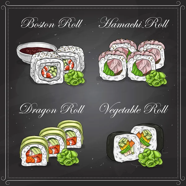 Vector sushi color sketch, set Stock Vector Image by ©Netkoff #123873198