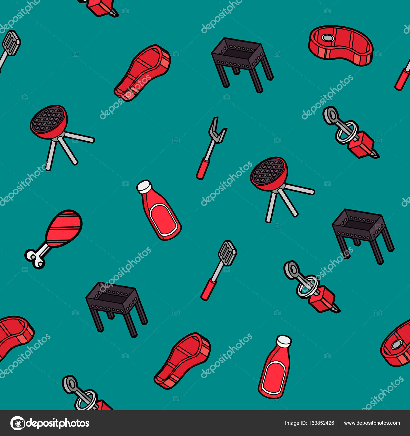 Bbq Color Outline Isometric Pattern Barbecue Food Flyer Barbecue ...