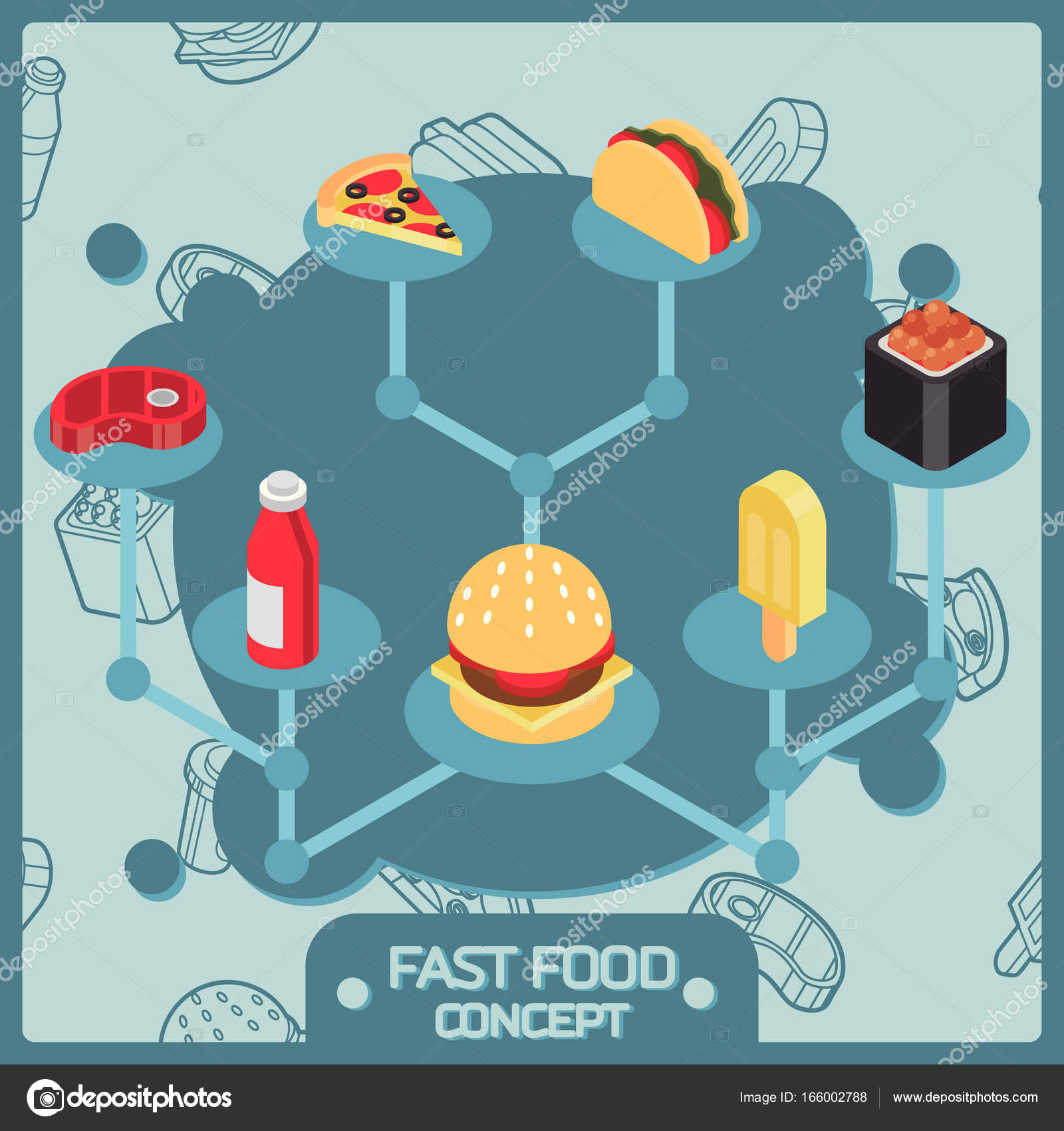 Fast Food Color Isometric Concept Icons Vector Illustration Eps Stock ...