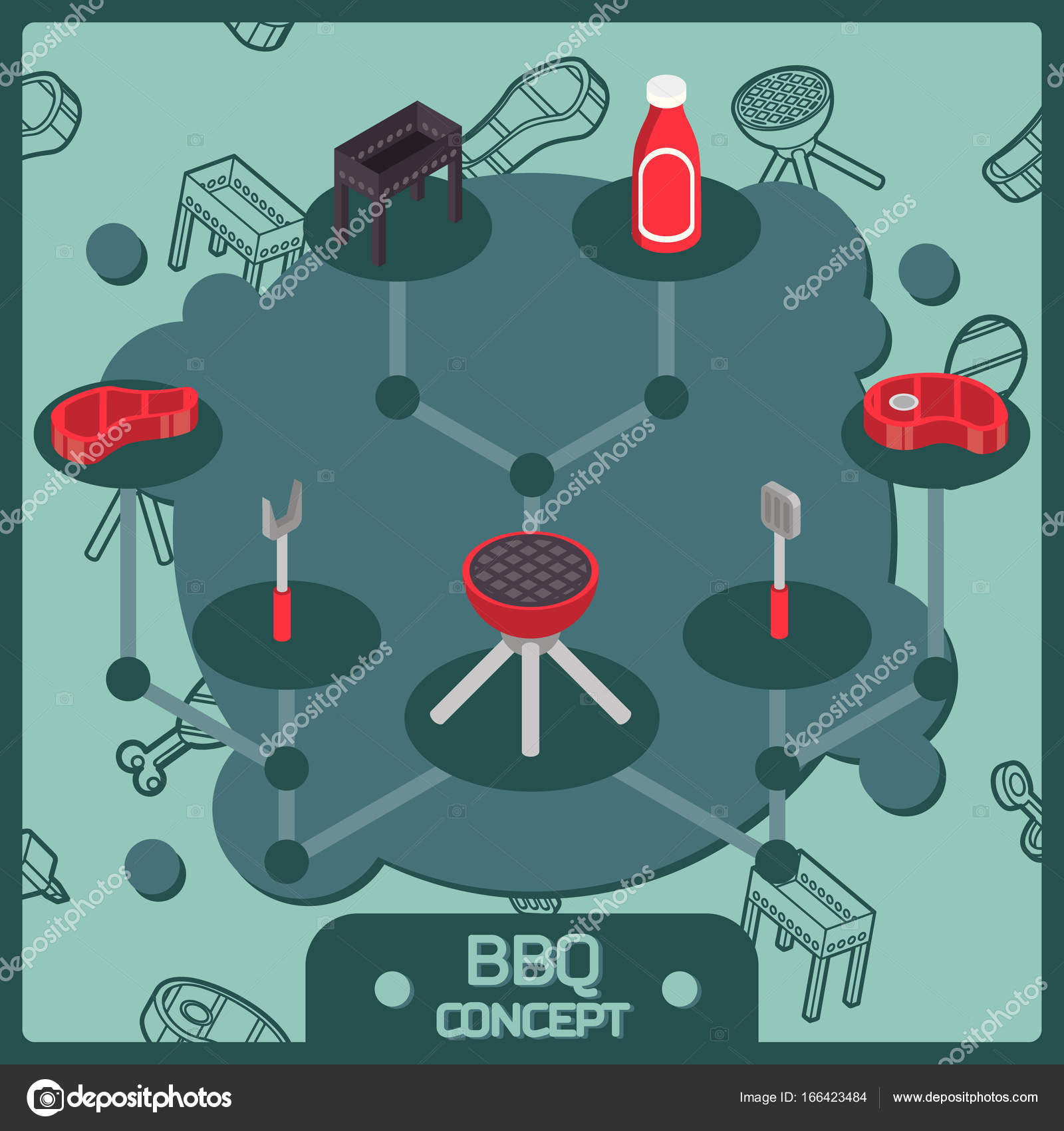 Bbq Color Isometric Concept Icons Barbecue Food Flyer Barbecue ...
