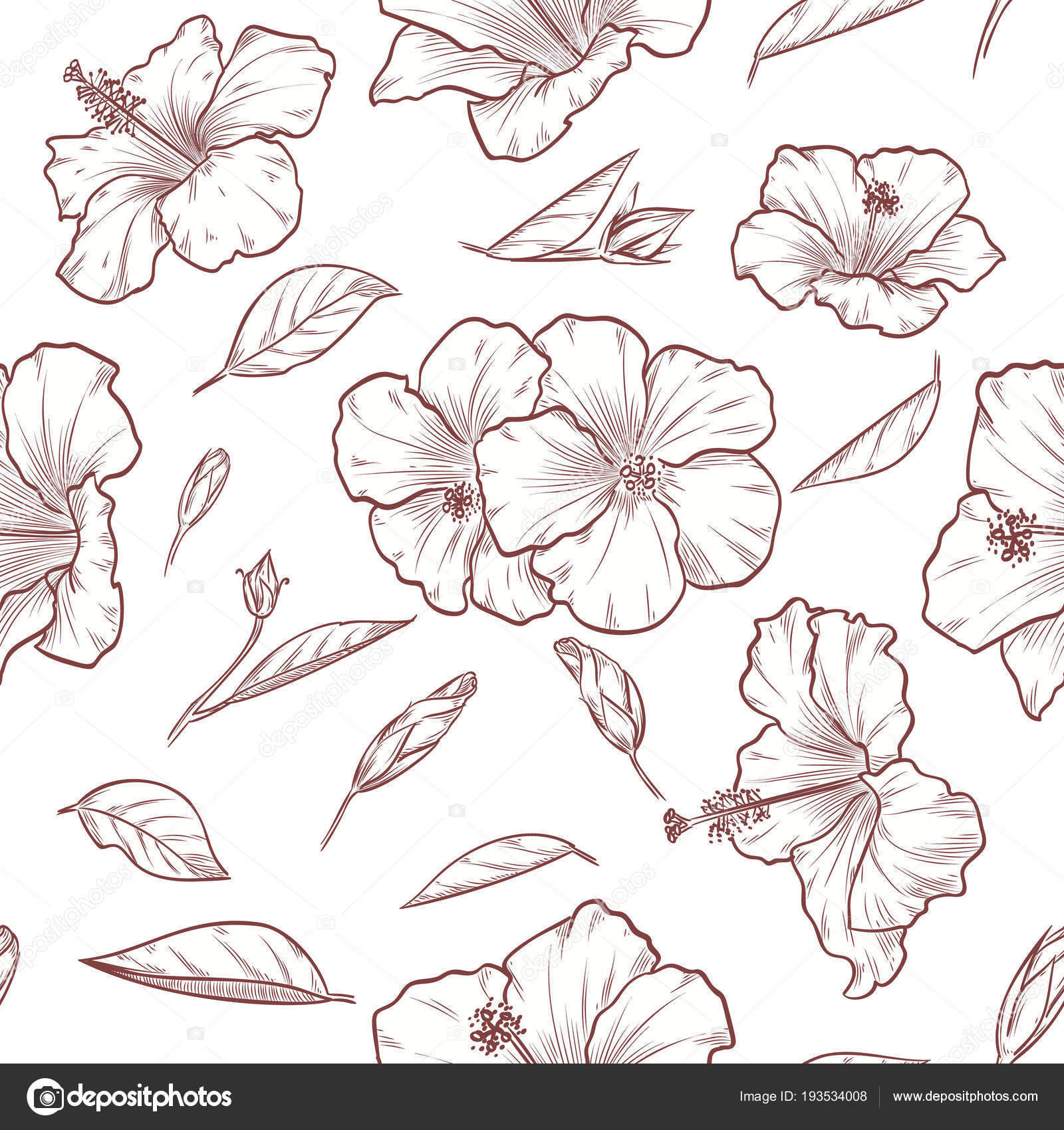 Vector Hand Drawn Hibiscus Seamless Pattern — Stock Vector © Netkoff