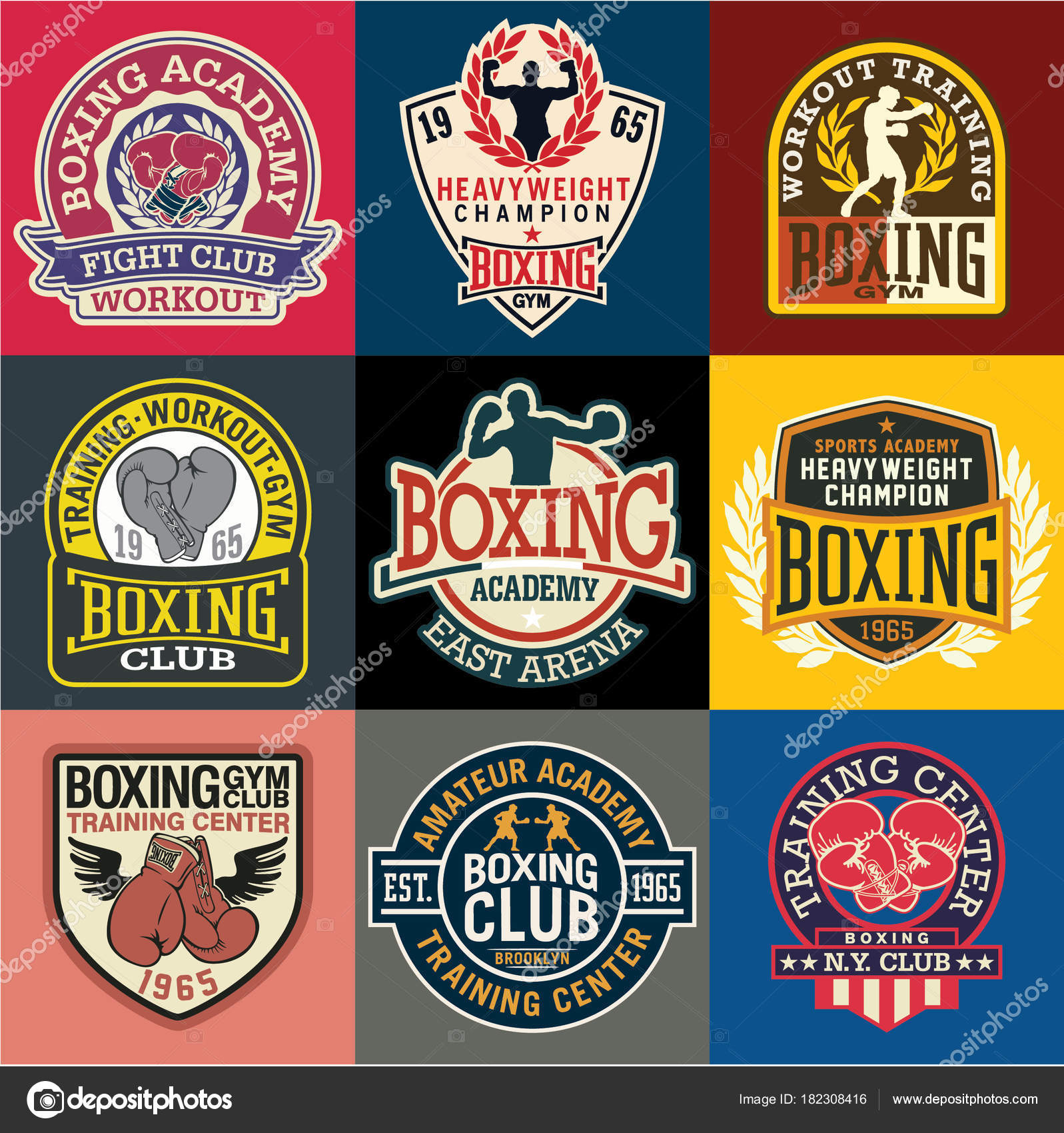 Boxing Academy Badges Symbols Collection Vector Set Different Patches ...