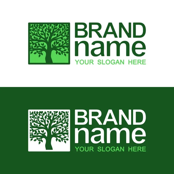 Logo Square Tree Dark Green Background Silhouette Lush Foliage Trunk ...