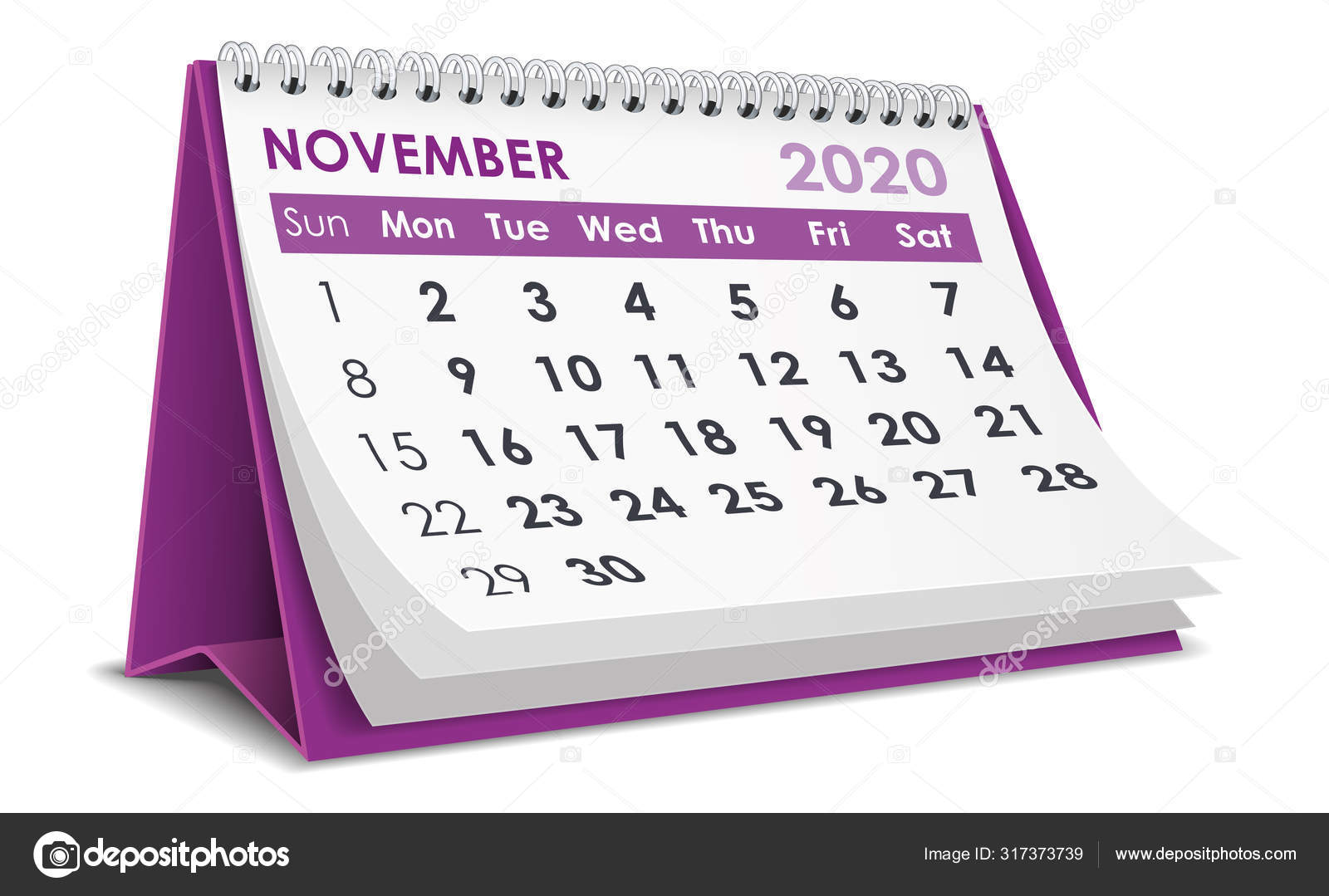November 2020 Desktop Calendar White Background Stock Vector by ...
