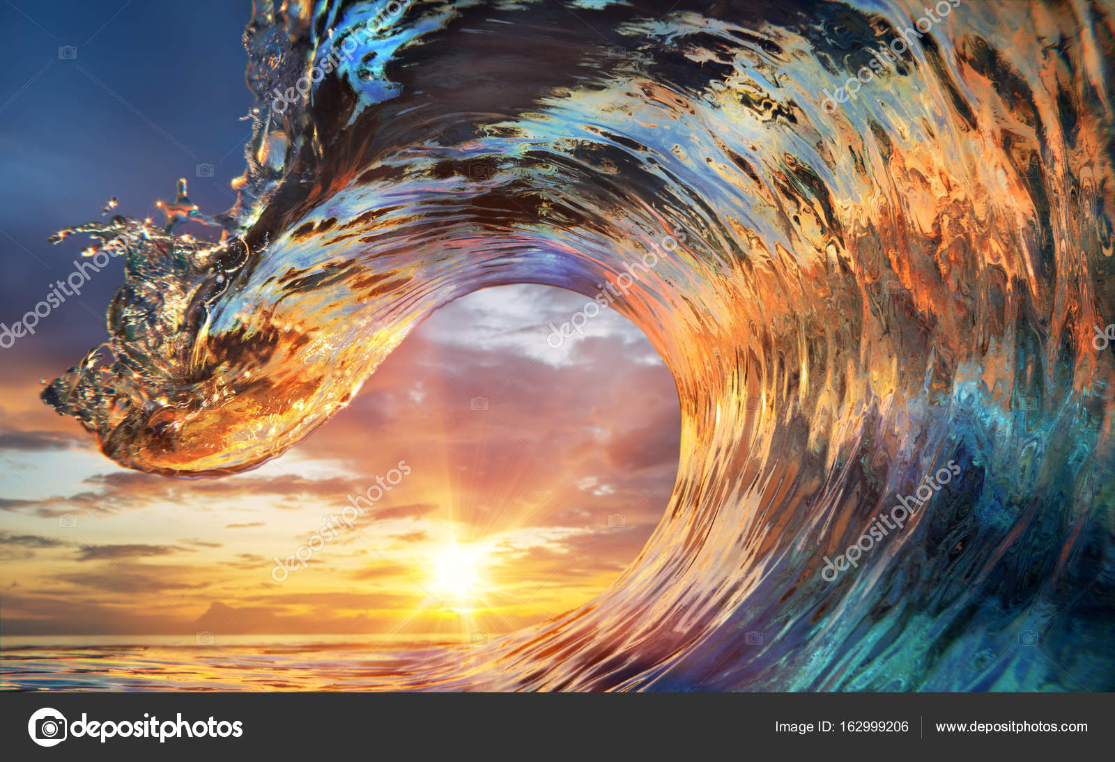 Colorful Ocean Sunset Wave Stock Photo by ©vitaliy_sokol 162999206