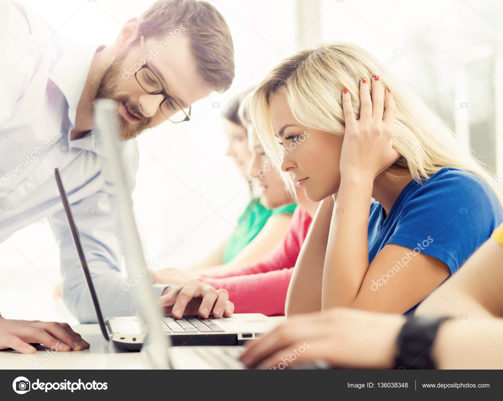 Students and teacher at programming lesson — Stock Photo © shmeljov ...
