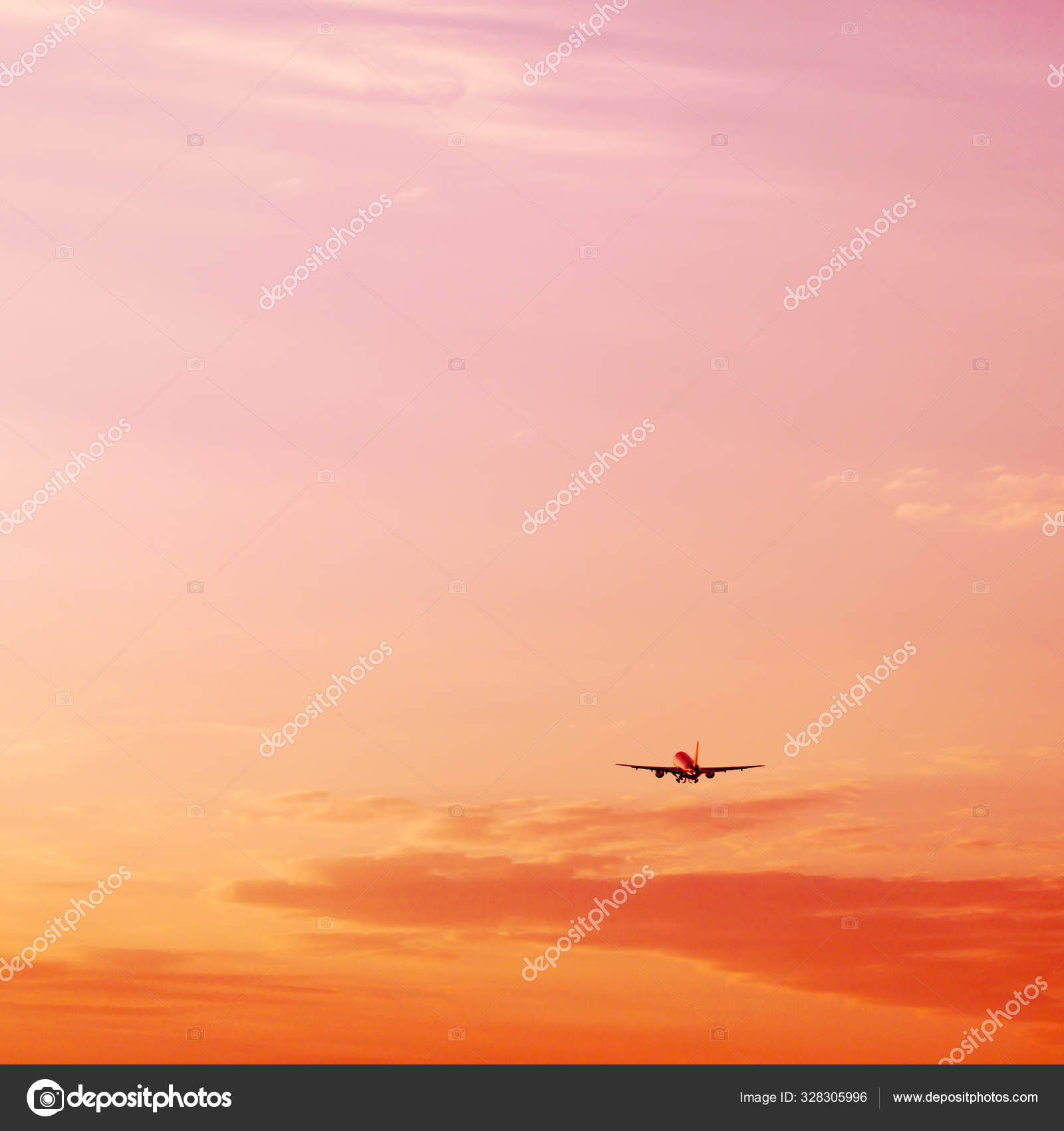 Airplane Taking Rising High Pink Sunset Sky Vacation Concept — Stock ...