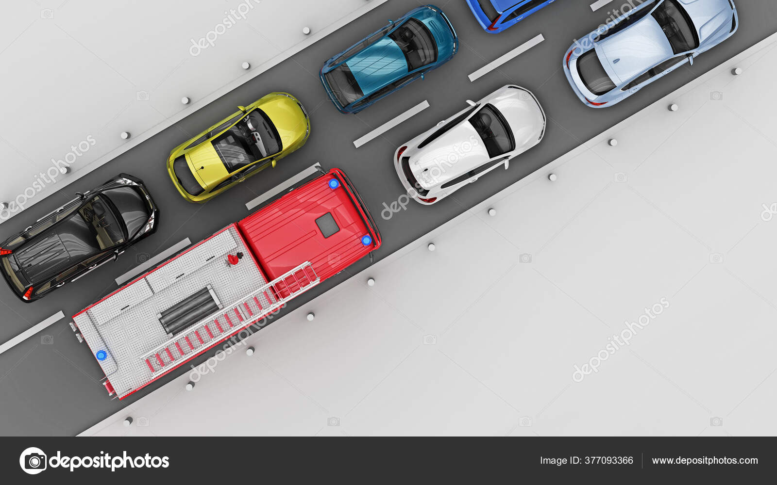 Fire Truck Traffic Jam Top View Rendering Stock Photo by ©petrovv 377093366