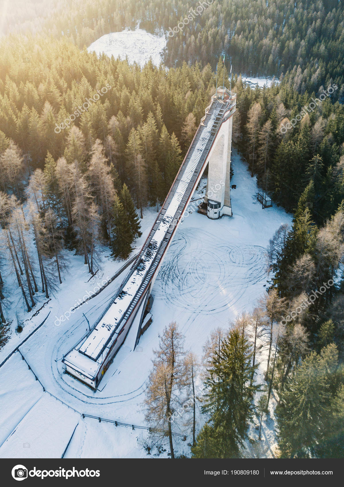Olympic Ski Jumping Trampoline Winter Time Aerial View — Stock Photo ...