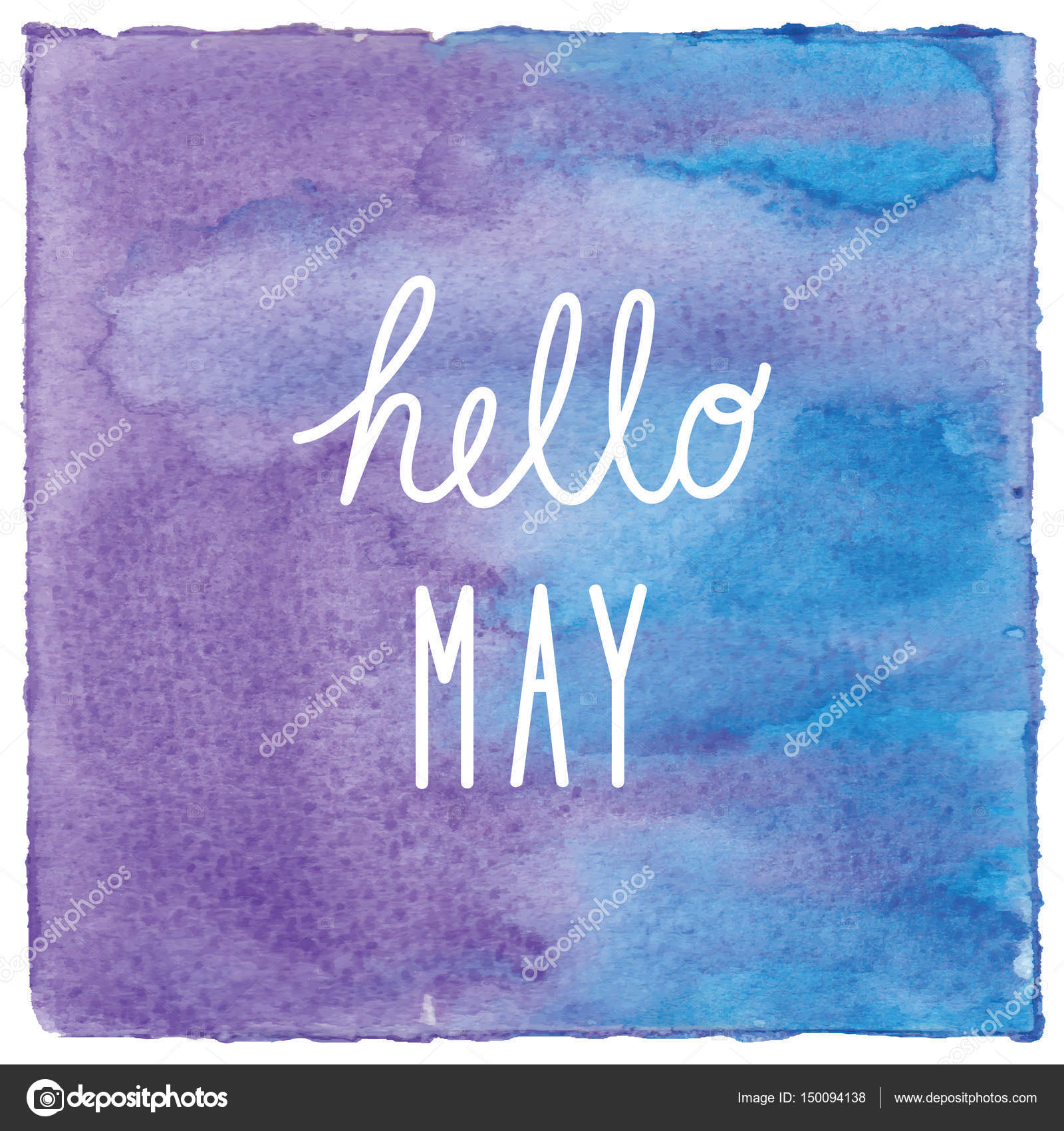 Hello May on blue and violet watercolor background — Stock Photo ...
