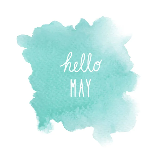 Hello May greeting with green watercolor background - Stock Image ...