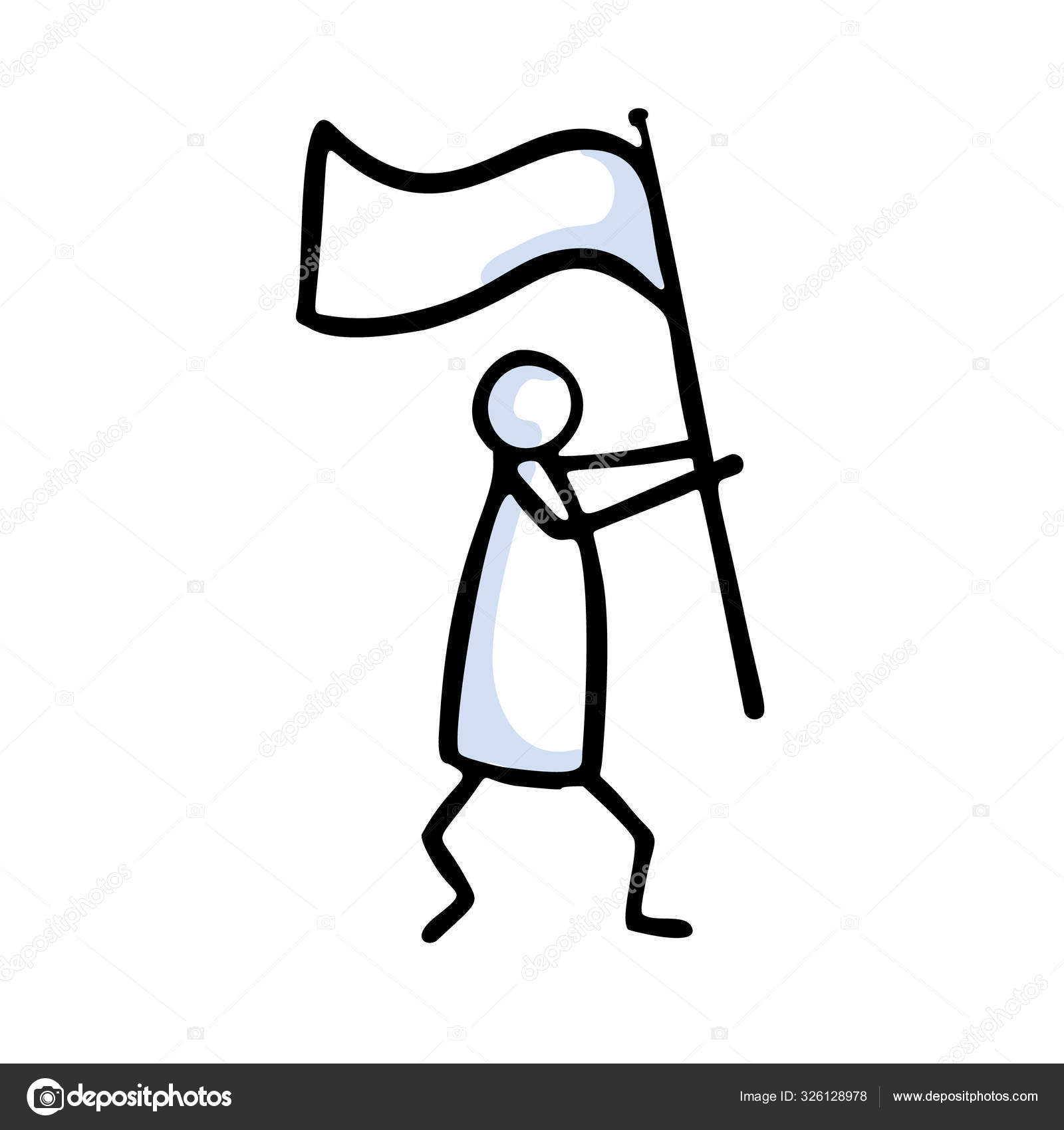 Stick Figure Person Waving Flag Hand Drawn Isolated Human Doodle Stock ...