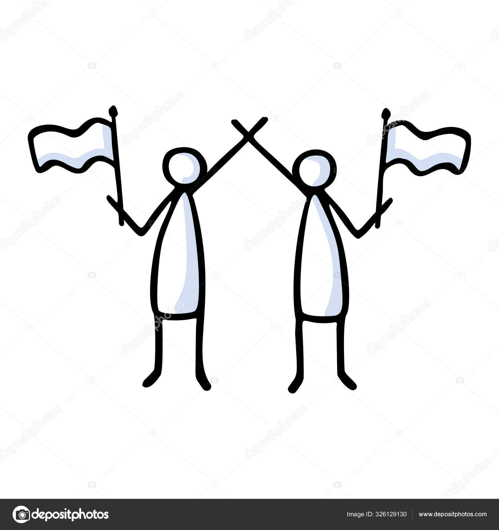 Two Stick Figure People Waving Flag Hand Drawn Isolated Human Stock ...