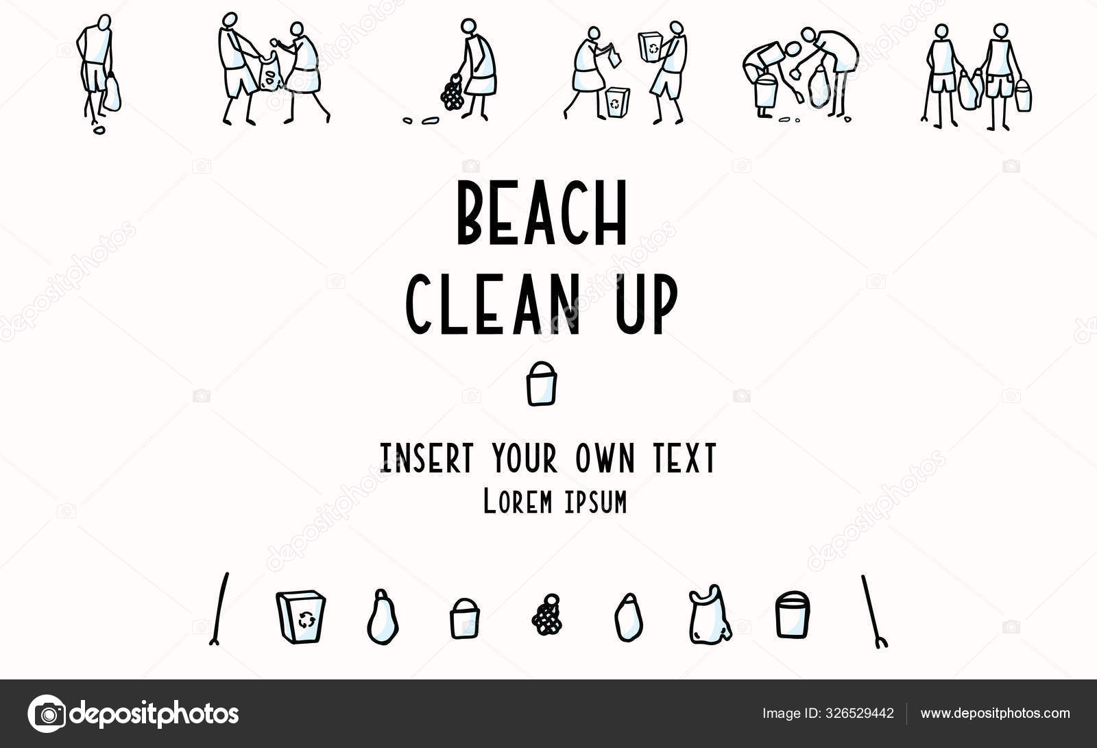 Beach Clean Flyer Stick Figures Trash Collecting Concept Planet Icon ...