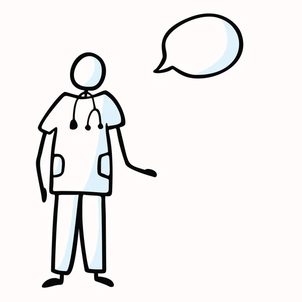 Hand Drawn Stick Figure Doctor or Nurse and Speech Bubble, Stethoscope ...