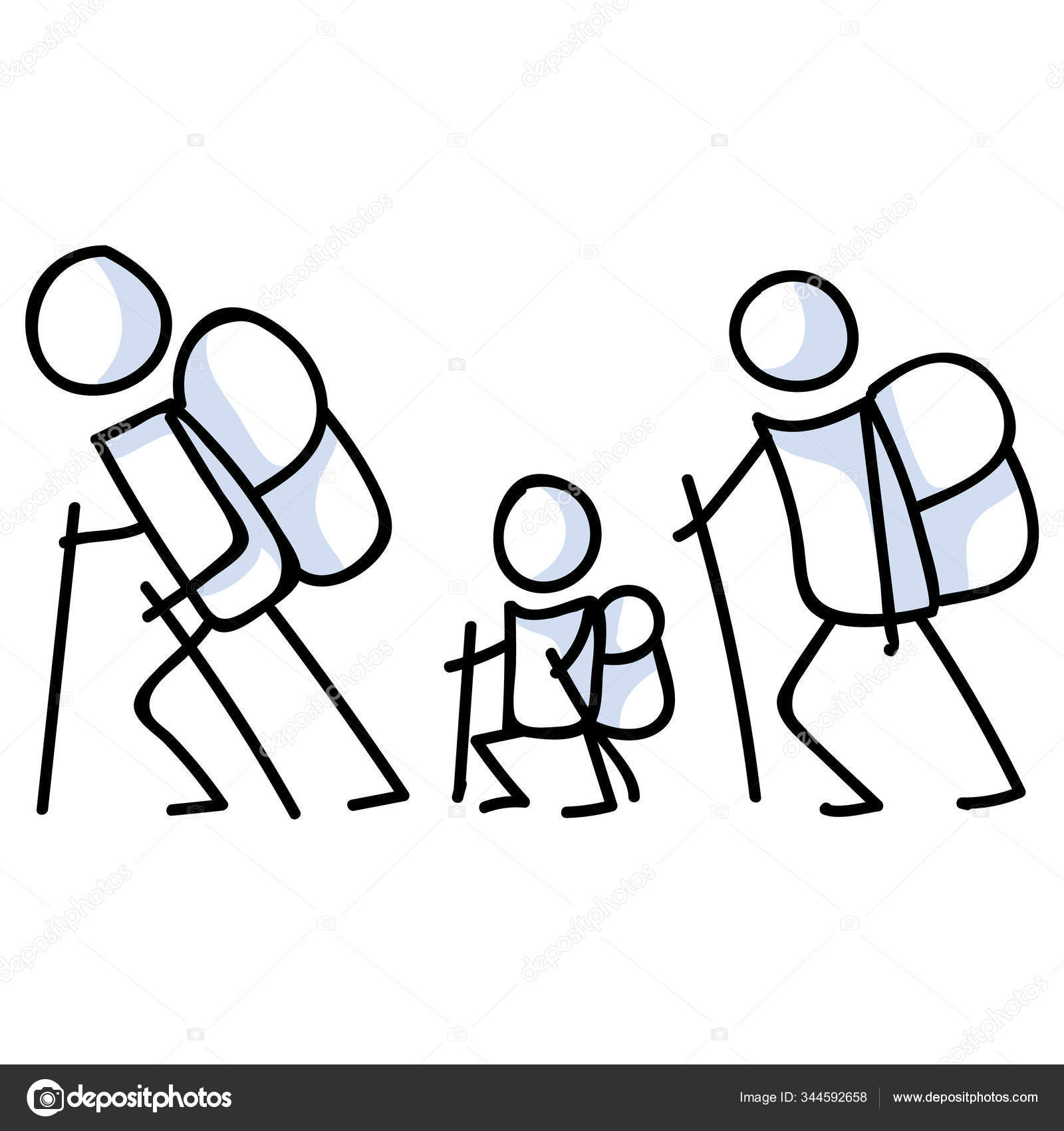 Hiking Stick Figure Line Art Icon Carrying Backpack Track Pole Stock ...