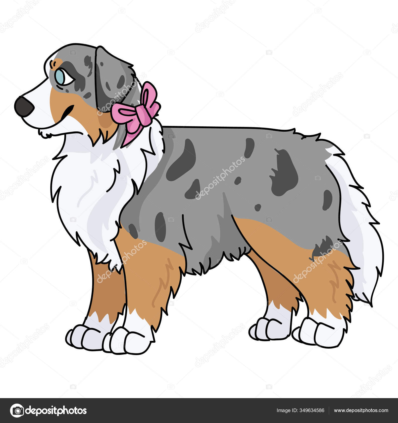 Netter Australischer Schäferhund Cartoon Mit Rosa Schleifen Vektor ...