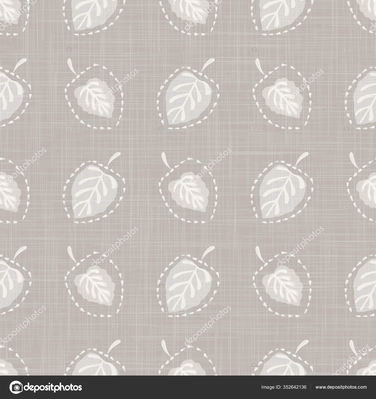 Gray French Linen Texture Background printed with White Falling Leaves ...