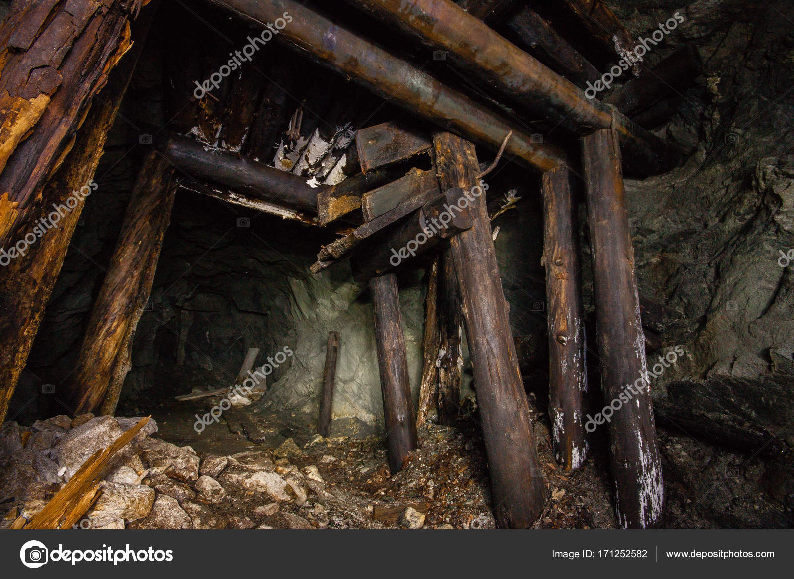 Underground Gold Mica Mine Shaft Tunnel Drift Timbering — Stock Photo ...