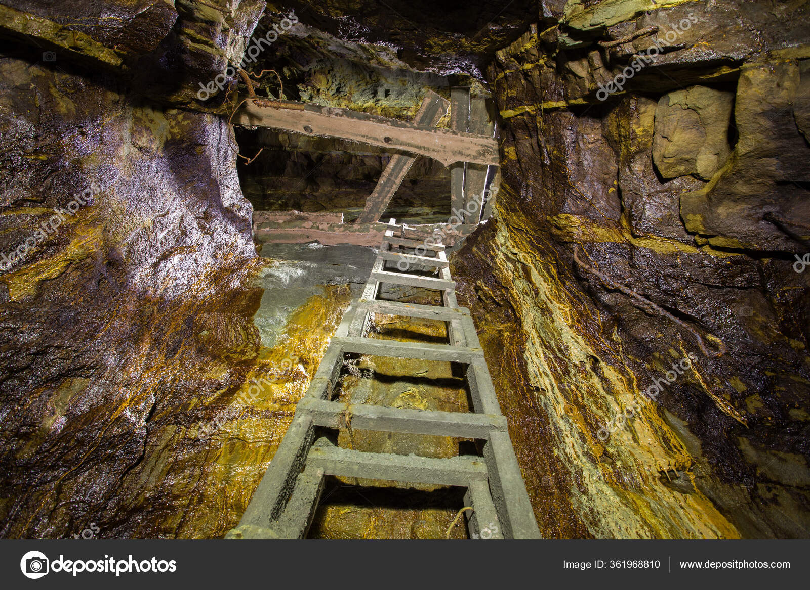 Old Copper Mine Underground Vertical Shaft Bottom View Stairs Ladders ...
