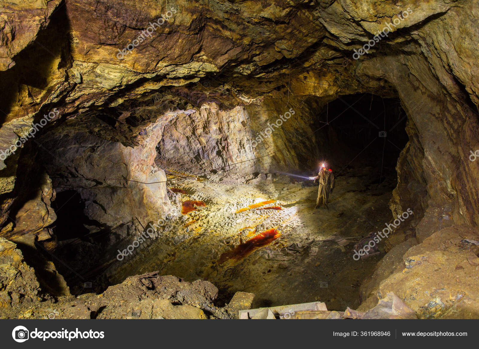 Abandoned Copper Ore Mine Underground Tunnel Miner Explorer — Stock ...