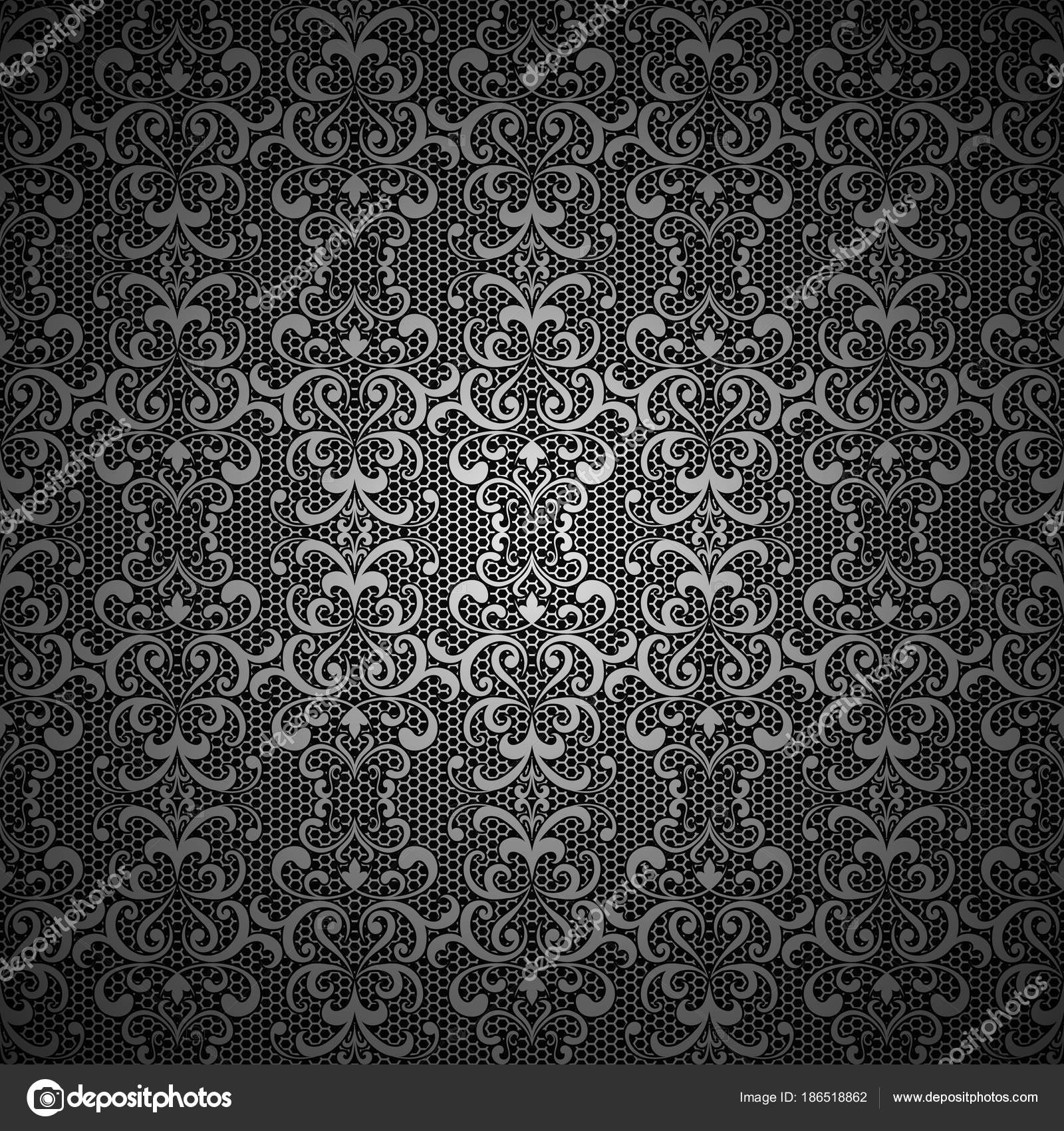 Vintage black background with silver lace pattern Stock Vector Image by ...