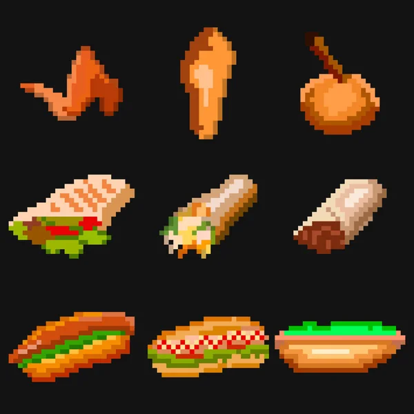 Set Nine Food Elements Style Small Number Pixels Various Vegetables ...