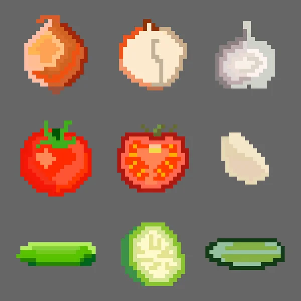 Set Nine Food Elements Style Small Number Pixels Various Vegetables ...