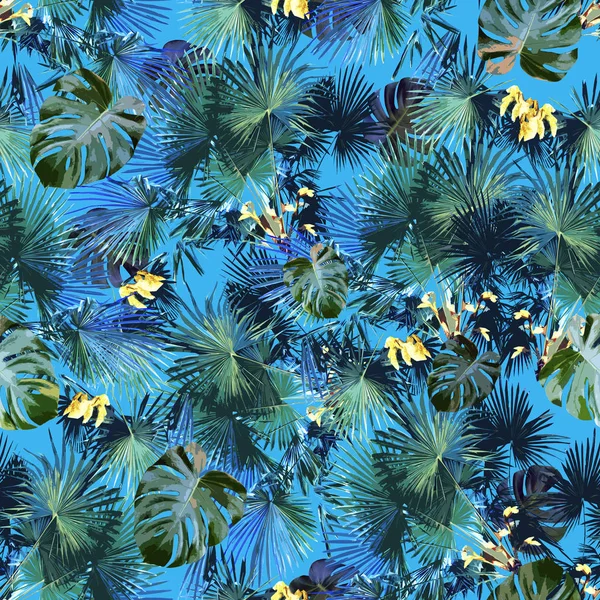 Seamless pattern of tropical plants on red background. Illustration ...