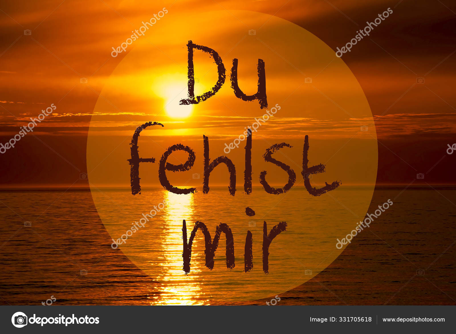 Romantic Ocean Sunset, Sunrise, Du Fehlst Mir Means I Miss You — Stock ...