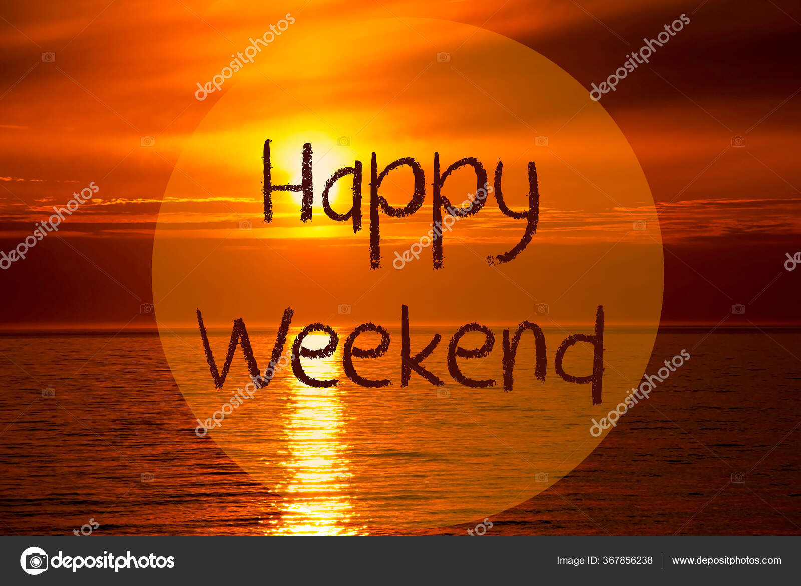 Romantic Ocean Sunset, Sunrise, Text Happy Weekend — Stock Photo ...