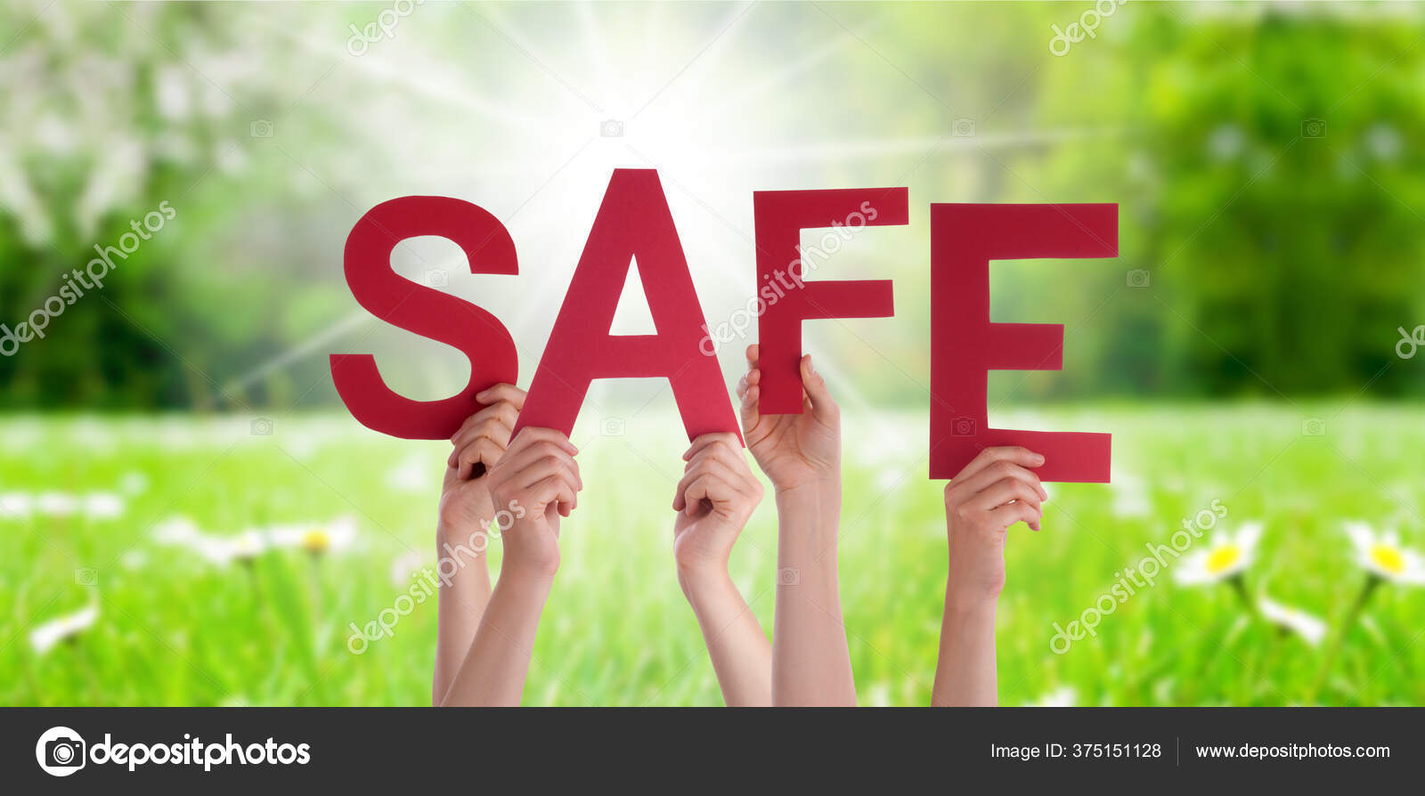 People Hands Holding Word Safe, Grass Meadow — Stock Photo © Nelosa ...