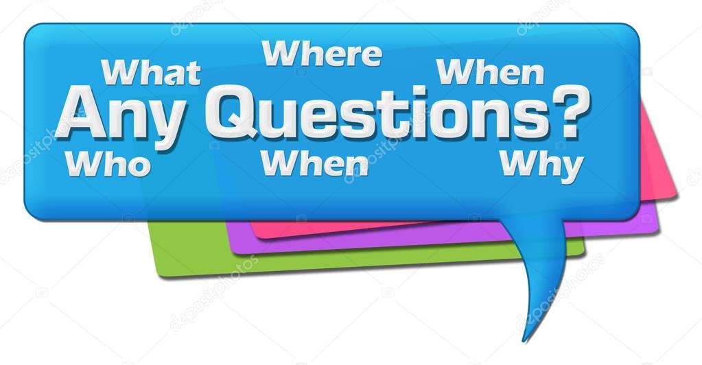 Any Questions Word Cloud Colorful Comment Symbol — Stock Photo ...